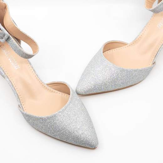 Décolleté Argento Bassa Comoda E Tacco Largo Glitter A31-063